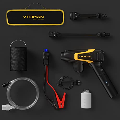 VTOMAN ToolCore V32 Cordless Pressure Washer with Jump Starter, Portable Pressure Washer, Power Water Cleaner with 6-in-1 Nozzle, 6m Hose, for Washing Car, Windows, Floor