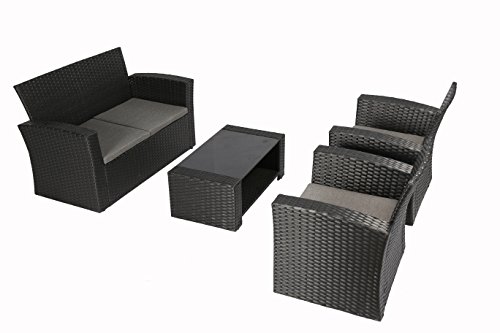Baner Garden 4 Pieces Outdoor Furniture Complete Patio Cushion Wicker P.E Rattan Garden Set, Full, Black