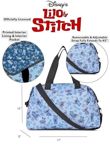Disney Tote Duffel Bag Stitch Blue All Over Print Weekender Travel (Stitch Blue)