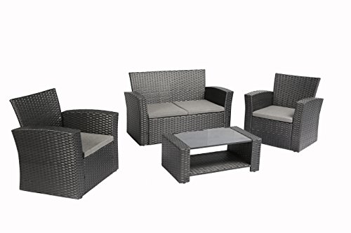 Baner Garden 4 Pieces Outdoor Furniture Complete Patio Cushion Wicker P.E Rattan Garden Set, Full, Black