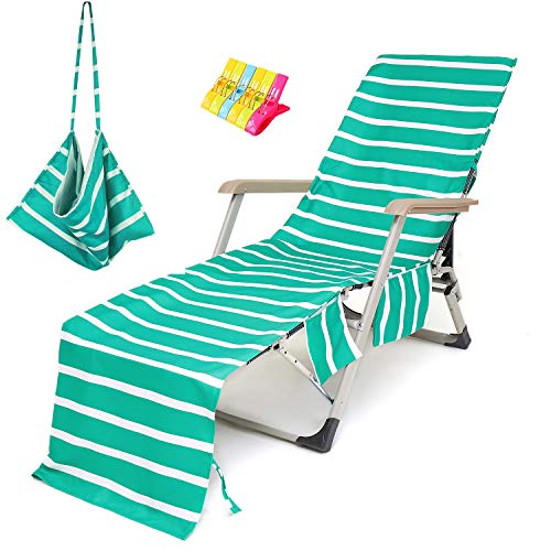 VOCOOL Beach Chair Towel Chaise Lounge Cover with Pockets Pool Chair Towel for Outdoor Patio Garden-Green