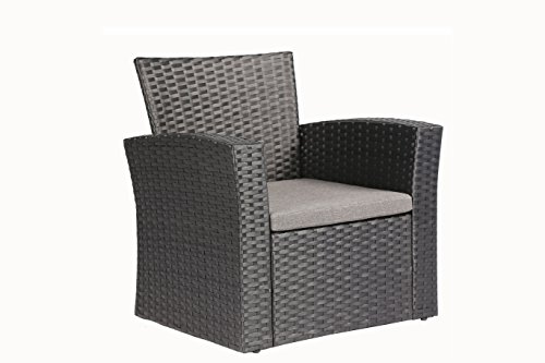 Baner Garden 4 Pieces Outdoor Furniture Complete Patio Cushion Wicker P.E Rattan Garden Set, Full, Black