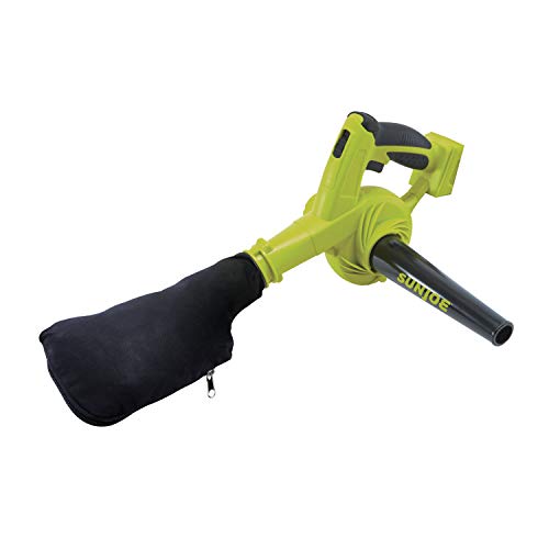 Sun Joe 24V-WSB-CT 185-MPH 105-CFM Max Cordless Rechargeable Multi-Purpose Workshop Blower w/20,000+ RPM, 2 x Dust Bags, and Trigger Lock-On to Reduce Fatigue, Green/Black