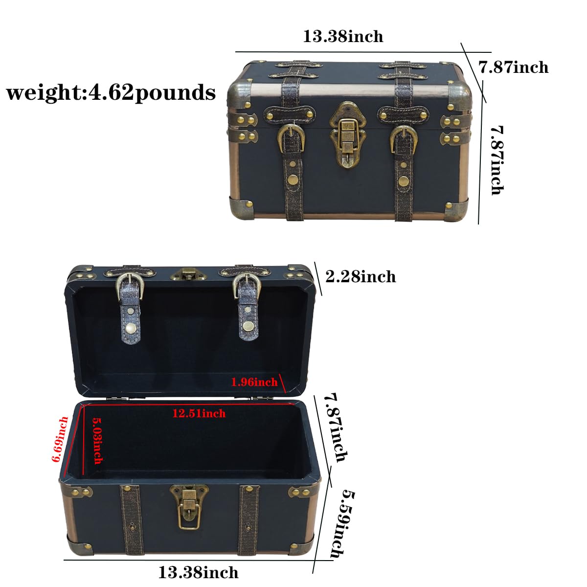 Kepciti Decorative Storage Box - Antique Wooden Manual Box with Cover, Gift & Home Decor (13.38 * 7.87 * 7.87 inch)