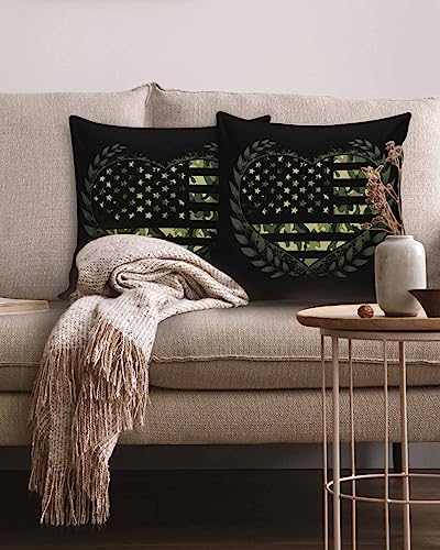 applebless Set of 2 Throw Pillow Covers Square for Home Decor, Camo 18x18 Inch Cotton Reversible Pillow Case Sofa Soft Cushion Cases for Bedroom Couch Bed Car Chair