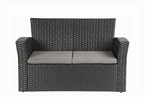 Baner Garden 4 Pieces Outdoor Furniture Complete Patio Cushion Wicker P.E Rattan Garden Set, Full, Black