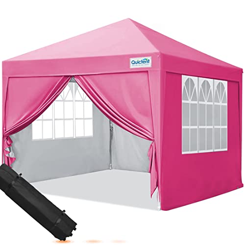 Quictent Upgraded 10'x10' Pop up Canopy Tent with Detachable & Interchangeable Sidewalls Instant Outdoor Gazebo Ez Party Tent Enclosed Waterproof (Pink)