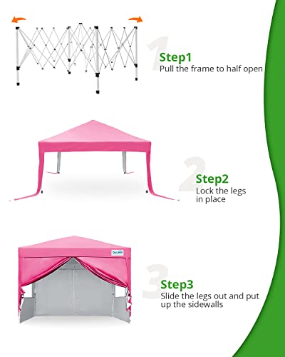 Quictent Upgraded 10'x10' Pop up Canopy Tent with Detachable & Interchangeable Sidewalls Instant Outdoor Gazebo Ez Party Tent Enclosed Waterproof (Pink)