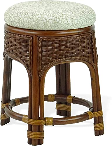 Alexa Small Foot Stool with Cushion, Natural Handmade Rattan Wicker, Dark Walnut Color