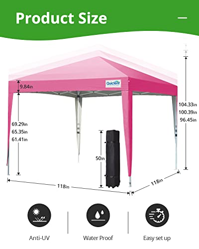 Quictent Upgraded 10'x10' Pop up Canopy Tent with Detachable & Interchangeable Sidewalls Instant Outdoor Gazebo Ez Party Tent Enclosed Waterproof (Pink)