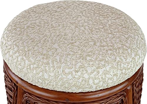 Alexa Small Foot Stool with Cushion, Natural Handmade Rattan Wicker, Dark Walnut Color
