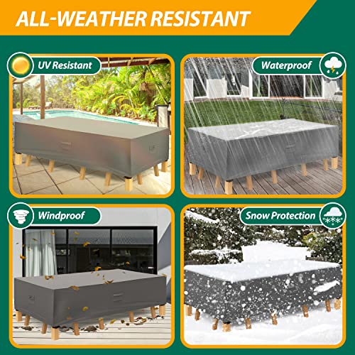 Patio Watcher Patio Furniture Covers Durable Water Resistant Outdoor Rectangle & Chair Sofa Set Cover with Secure Buckle Straps-Grey-L-108 L x 82" D x 23" H