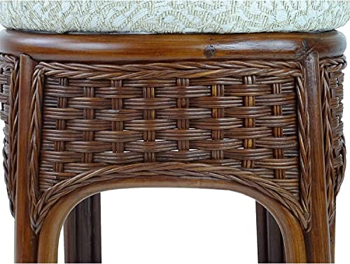 Alexa Small Foot Stool with Cushion, Natural Handmade Rattan Wicker, Dark Walnut Color