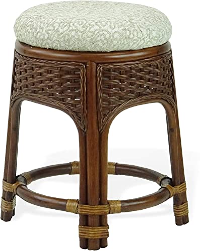 Alexa Small Foot Stool with Cushion, Natural Handmade Rattan Wicker, Dark Walnut Color