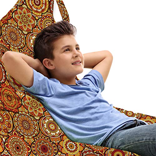 Ambesonne Moroccan Lounger Chair Bag, Vintage Hand Drawn Style Ottoman Trellis Floral Motifs, High Capacity Storage with Handle Container, Lounger Size, Orange Yellow Brown