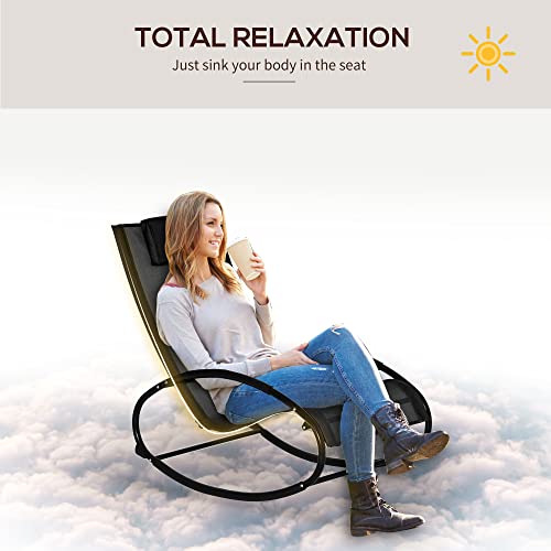 Outsunny Patio Rocking Lounge Chair Orbital Zero Gravity Seat Pool Chaise w/Pillow Black