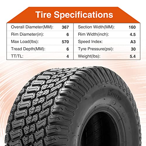 HALBERD 2 PCS 15x6.00-6 Lawn Mower Tires 4PR Turf Saver Lawn & Garden Tires for Garden Tractor Riding Mower, Tubeless