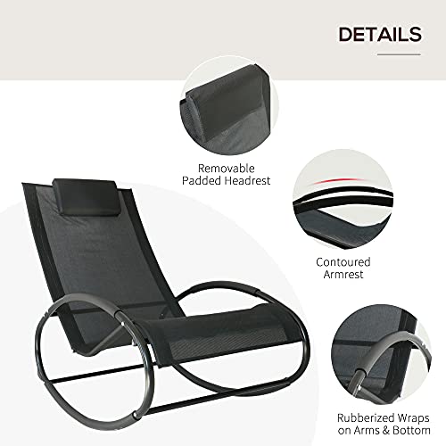 Outsunny Patio Rocking Lounge Chair Orbital Zero Gravity Seat Pool Chaise w/Pillow Black