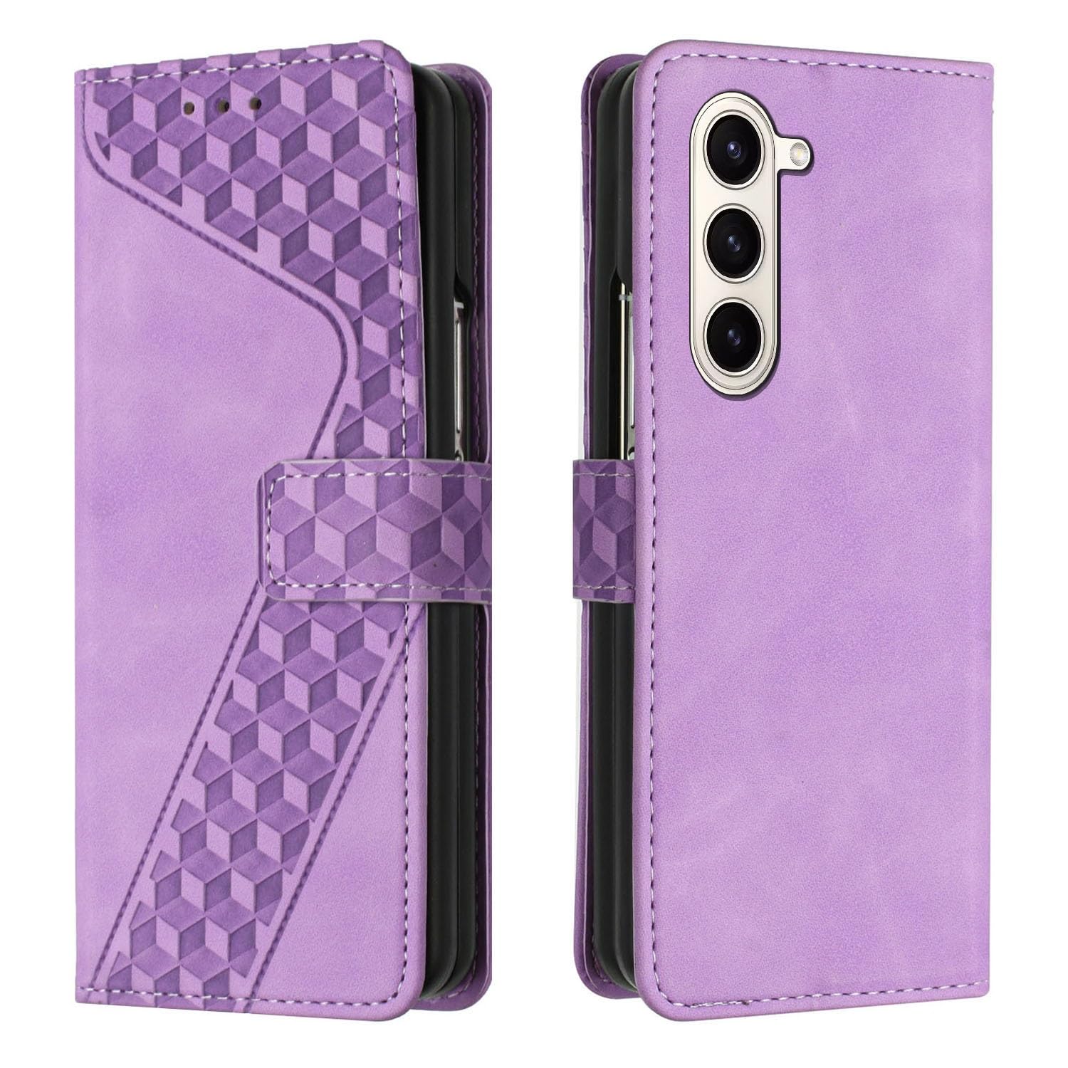 Phone Flip Case Wallet Case for Samsung Galaxy Z Fold 5, Vintage PU Leather Phone Case Magnetic Flip Folio Leather Case Credit Card Holder Kickstand Shockproof Case phone protection ( Color : Purple )