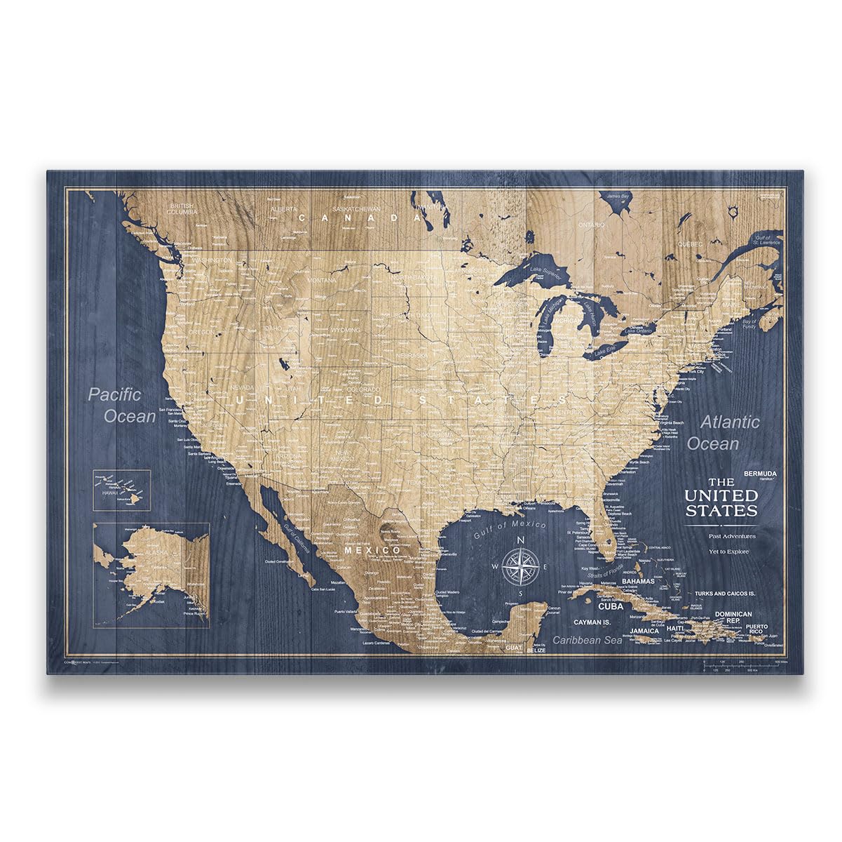 Conquest Maps Push Pin USA Map Board - with Push Pins to Mark USA Travel - Handmade in Ohio, USA - Design: Deep-Sea Drift (48" x 32")