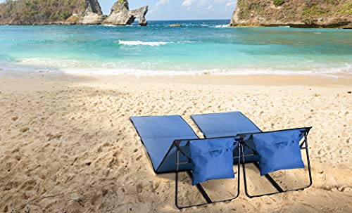 Eternal Living Beach & Lawn Lounge Chair Portable Reclining Lounger with Frame Foldable Mat, Set of 2 Blue
