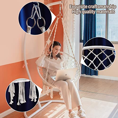 SURPCOS Hammock Chair Macrame Swing, Upgraded Max 550 Lbs Hanging 100% Cotton Rope Swing Chair with Stainless Steel Hardware Kits, Macrame Swing for Indoor and Outdoor Use (Beige)