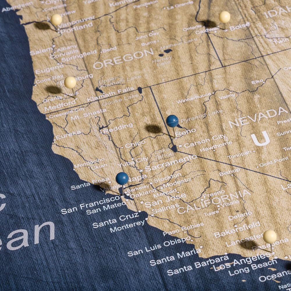 Conquest Maps Push Pin USA Map Board - with Push Pins to Mark USA Travel - Handmade in Ohio, USA - Design: Deep-Sea Drift (48" x 32")