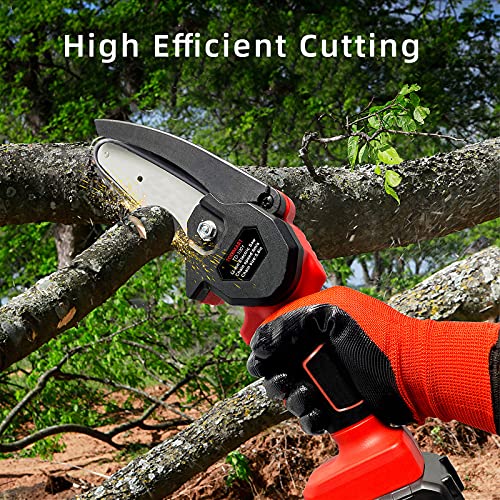 Skcoipsra Mini Chainsaw Cordless 4 Inch, 2.43 Pounds Portable Electric Chainsaw with 2 Chains & Batteries, One-Handed Power Chain Saws for Tree Trimming Branch Wood Cutting