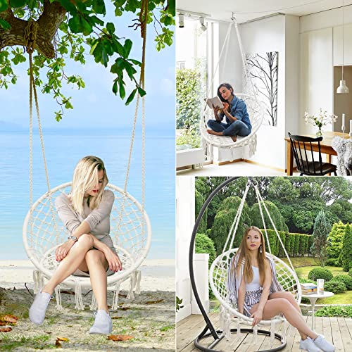 SURPCOS Hammock Chair Macrame Swing, Upgraded Max 550 Lbs Hanging 100% Cotton Rope Swing Chair with Stainless Steel Hardware Kits, Macrame Swing for Indoor and Outdoor Use (Beige)