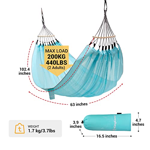 KingCamp Double Mesh Hammock, Camping Hammock Breathable Portable Outdoor/Indoor Hammocks Tree Hammock for Camping Backpacking, Hiking, Backyard, Beach Support to 440lbs with 2 Tree Straps (Cyan)