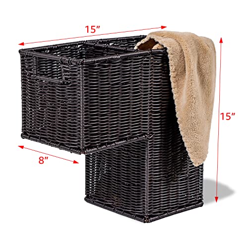 14.5" Plastic Wicker Storage Stair Basket With Handles by Trademark Innovations