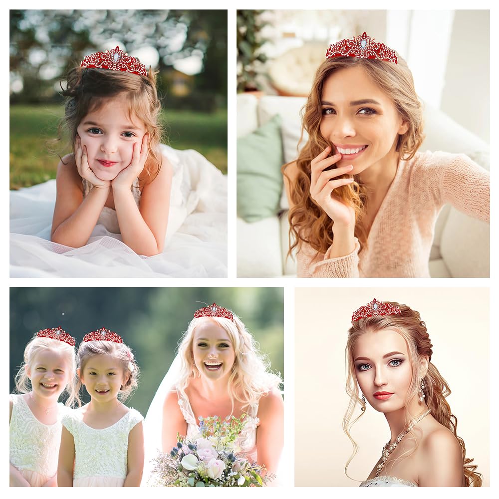 Red Birthday Queen Sash, Tiara and Headband Set - Decorations for Women and Girls