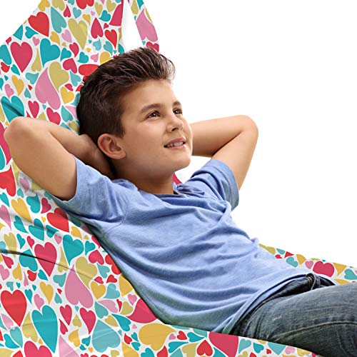Ambesonne Hearts Lounger Chair Bag, Colorful Hearts for Valentines Day Love Childish Hand Drawn Happiness Joy Theme, High Capacity Storage with Handle Container, Lounger Size, Multicolor