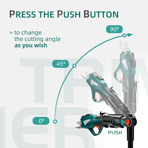 MELLCOM Electric Pruning Shears, Cordless Pruning Shears with 5.1/6.6 Ft High Telescopic Pole, Lithium Battery Powered, with Safety Protection, Green