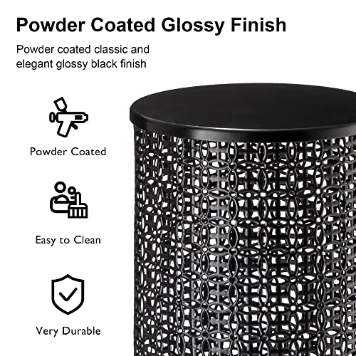 glitzhome Nesting Side Table Set of 2 Decorative Garden Stools for Indoor Outdoor Heavy Duty Metal Frame Side Table Modern End Table, Glossy Black
