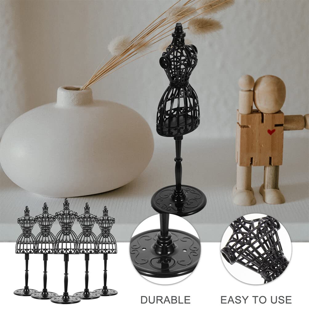 NUOBESTY 6Pcs Plastic Mannequin Display Support Holder Dress Forms Cloth Gown Model Stand Detachable Doll Clothes Mannequin for Doll Accessories, Black