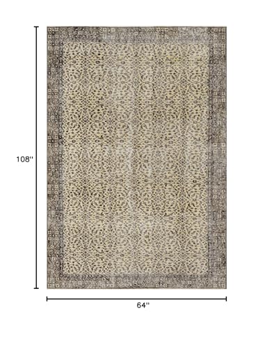 BESPOKY 5'2" x 8' 10" (158 x 270 Cm) Vintage Gray Frame Wool and Cotton Handmade Area Rug