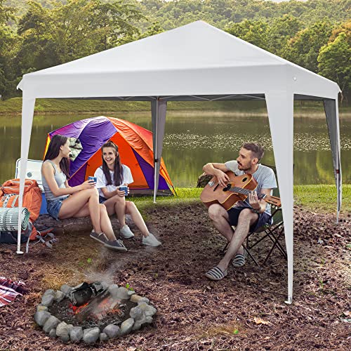 ASTEROUTDOOR 10'x10' Pop Up Canopy with Sidewalls, Adjustable Leg Heights, Windows, Wheeled Carry Bag, Stakes and Ropes, White