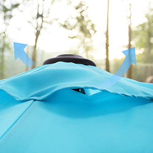 SONGMICS 7.5 ft Outdoor Umbrella, 8 Ribs, UPF 50+, Tilt and Crank, Base Not Included, for Deck, Patio, Garden, Pool, Lake Blue