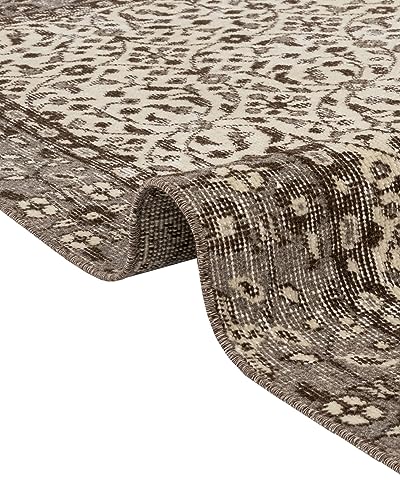 BESPOKY 5'2" x 8' 10" (158 x 270 Cm) Vintage Gray Frame Wool and Cotton Handmade Area Rug