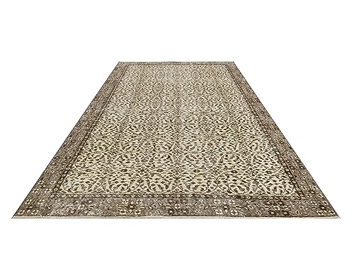BESPOKY 5'2" x 8' 10" (158 x 270 Cm) Vintage Gray Frame Wool and Cotton Handmade Area Rug
