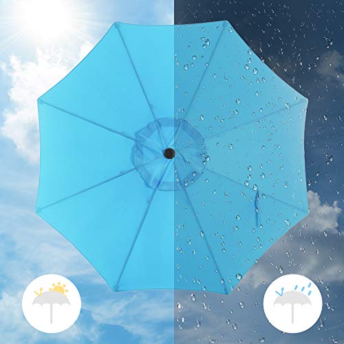 SONGMICS 7.5 ft Outdoor Umbrella, 8 Ribs, UPF 50+, Tilt and Crank, Base Not Included, for Deck, Patio, Garden, Pool, Lake Blue