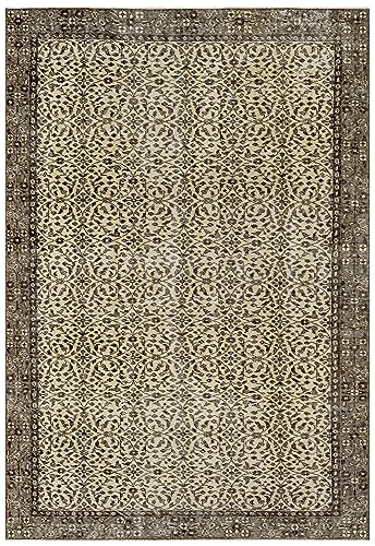 BESPOKY 5'2" x 8' 10" (158 x 270 Cm) Vintage Gray Frame Wool and Cotton Handmade Area Rug