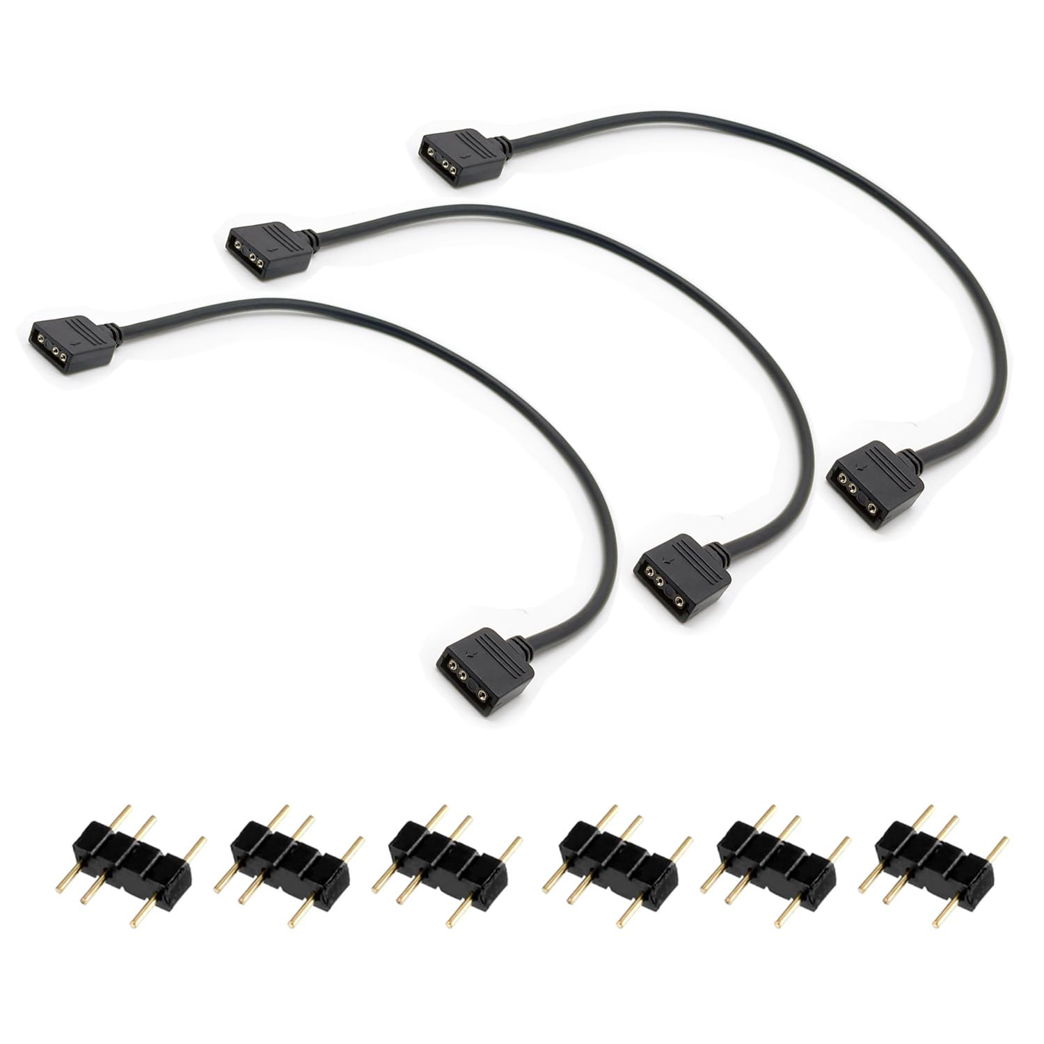 Jstincal (3-Pack) ARGB Extension Cable, 5V 3-Pin Addressable RGB Extension Cable, 1-to-1 Female to Female ARGB Cable for Extend Computer PC ARGB Fans/ARGB LED Lights, 30cm / 11.8in