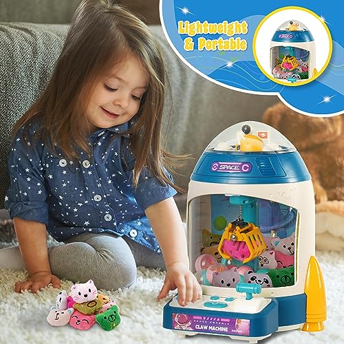 Bambibo Mini Claw Machine for Kids - Pre Assembled Blue Rocket Shaped, Vending | Indoor Toys Arcade Machines Home Game with Music Age 3-8, Pink