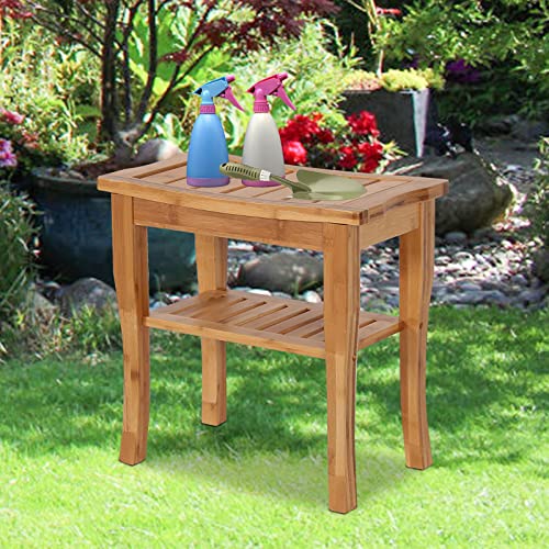 Kinsunny Outdoor Patio Garden Bench Bamboo - Spa Sauna Shower Storage Shelves Stand Organizer Wood Benches, Natural