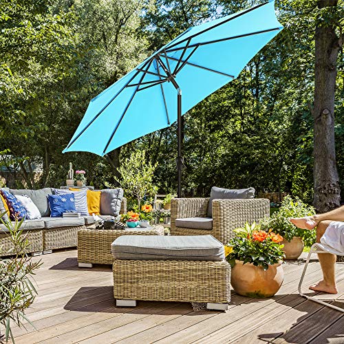SONGMICS 7.5 ft Outdoor Umbrella, 8 Ribs, UPF 50+, Tilt and Crank, Base Not Included, for Deck, Patio, Garden, Pool, Lake Blue