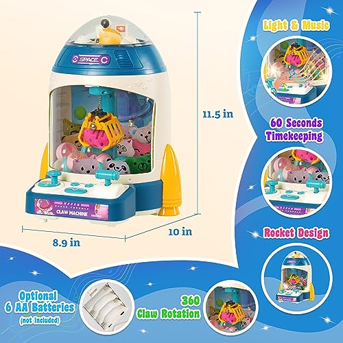 Bambibo Mini Claw Machine for Kids - Pre Assembled Blue Rocket Shaped, Vending | Indoor Toys Arcade Machines Home Game with Music Age 3-8, Pink