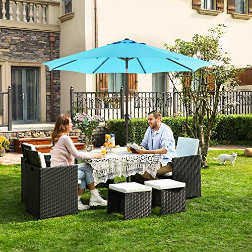SONGMICS 7.5 ft Outdoor Umbrella, 8 Ribs, UPF 50+, Tilt and Crank, Base Not Included, for Deck, Patio, Garden, Pool, Lake Blue