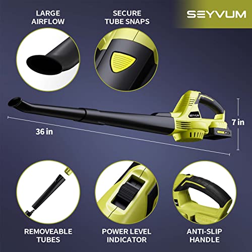 SEYVUM Leaf Blower - 320CFM 150MPH 20V Leaf Blower Cordless with 2 X 2.0 Battery & Charger, Electric Leaf Blower for Lawn Care, Battery Powered Leaf Blower Lightweight for Snow Blowing & Yard Cleaning
